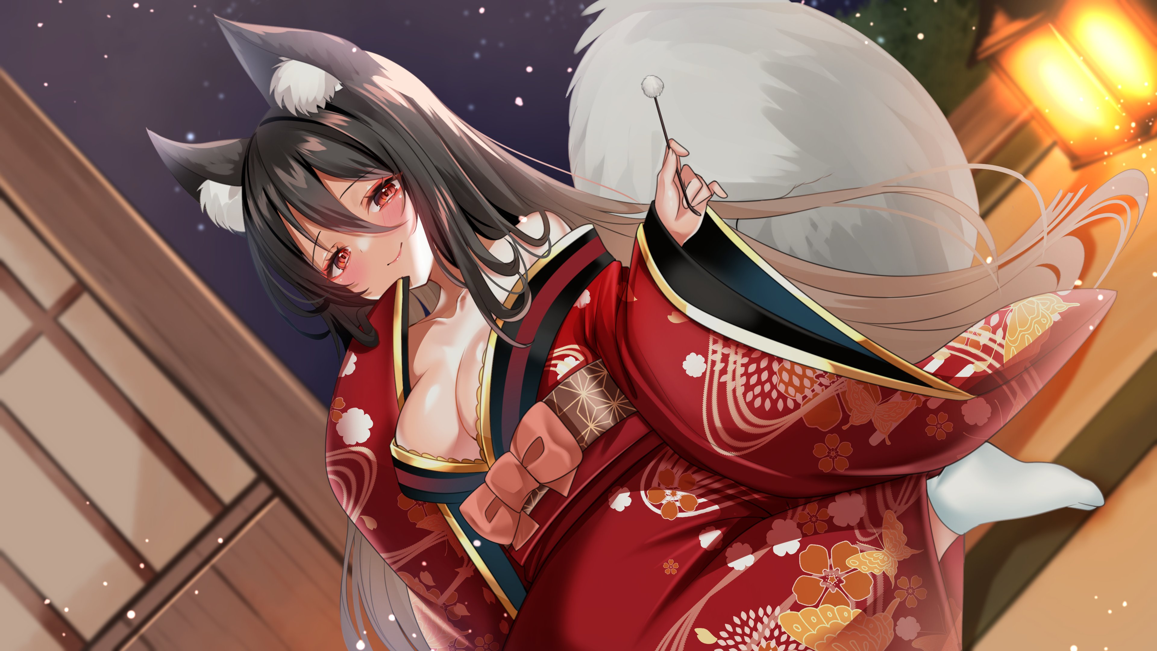 katsushika pachi animal ears kimono kitsune no bra open shirt tail wallpaper jpeg artifacts ...